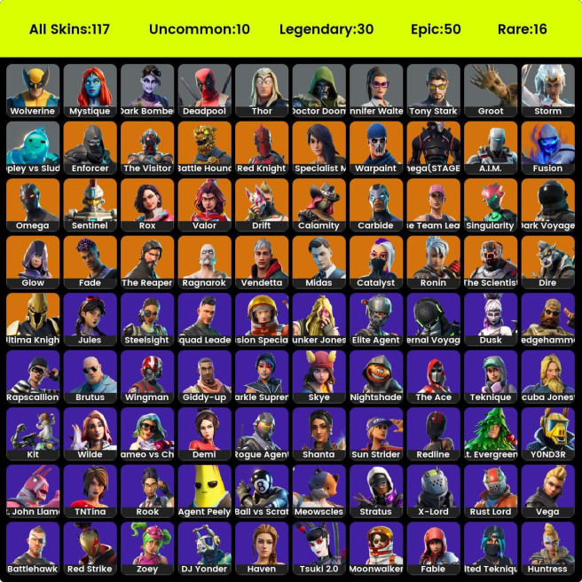 PSN,XBOX,PC - 116 SKINS + THE REAPER + TAKE THE L + GLOW + OMEGA (STAGE ...