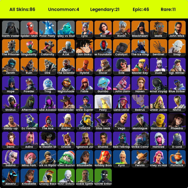 PSN/XBOX/PC 86 SKINS: John Wick | Blue Striker | Spider-Man | Sparkle ...