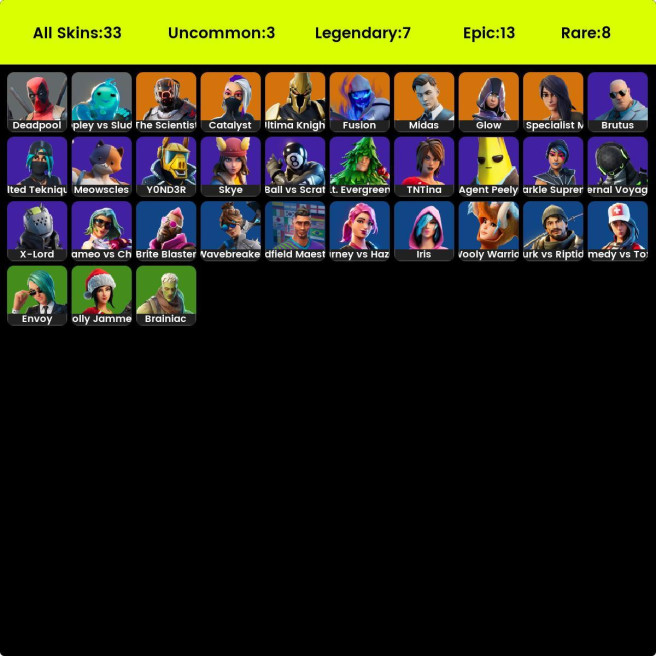 PC\XBOX\PSN\NINTENDO 33 SKIN + GLOW + TILTED TEKNIQUE + MIDAS + AGENT ...