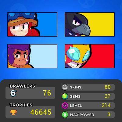 47K+| 76 Brawlers | 10 Legendary | 80 Skins (EPIC & LEGENDARY) | 5 MAX ...