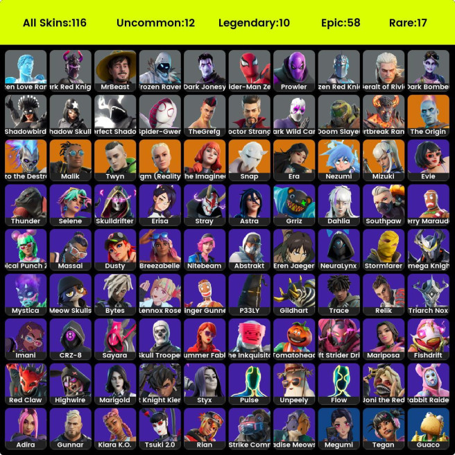 116 Skins / Full Access / Frozen Red Knight / Dark Red Knight / MrBeast ...