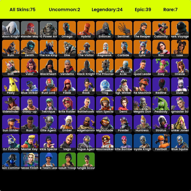 FA | XBOX | PC | 75 skins | Black Knight , The Reaper , Blue Team ...