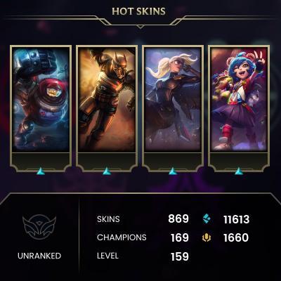 EUW EMAIL CHANGEABLE 869 SKINS 22 MYTHIC 13 PRESTIGE 5 ULTIMATE 128 ...