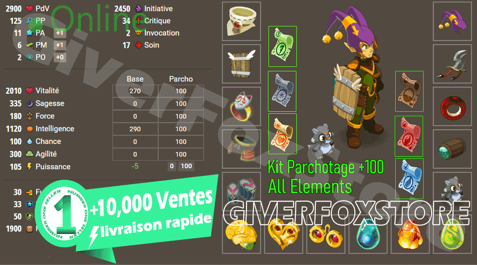 Orukam>[ Panoplie intelligence , 101 Dommage feu 1120 intel , lvl 166 Opti ] + [ Kit parchotage ...