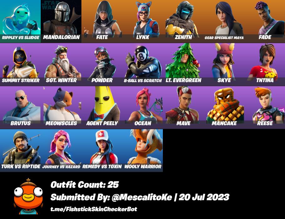 Mandalorian / 25 Skins / Fate / Lynx / Zenith / Fade / Agent Peely ...