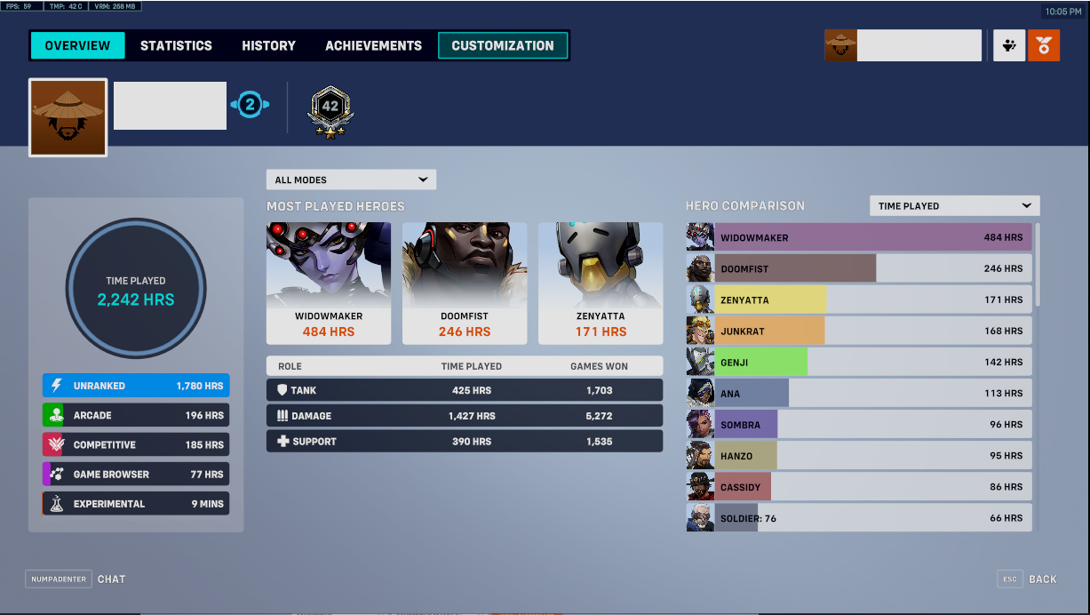 LVL 1642 - OW 2 ACC - EXLUSIVE SKINS - 4465 Competitive Points - 350 ...