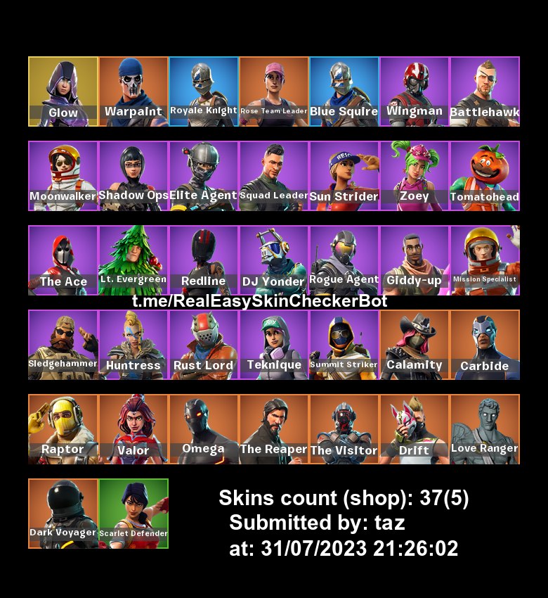 37 skins . The reaper / glow . Royale Knight . Blue Squire .Take The L ...