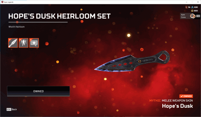 Heirloom : Wraith + Level account : 103 + legendary items : 15 ...