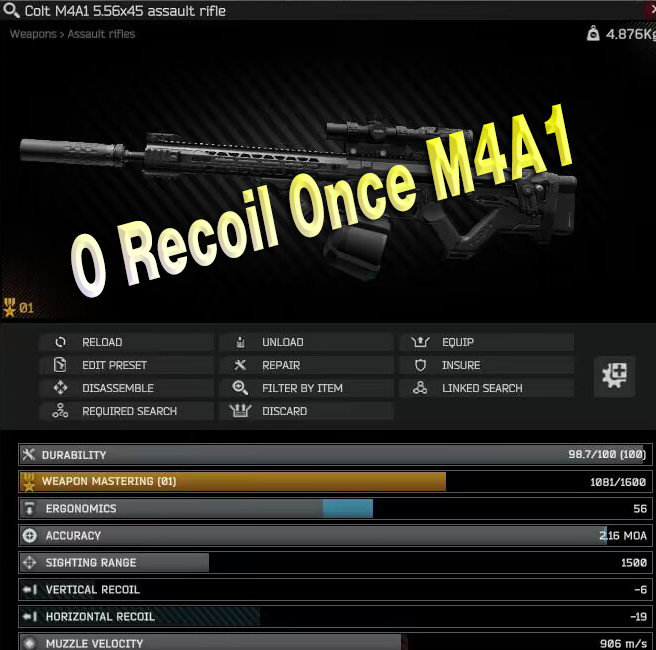 0 Recoil M4A1 + 60 Rounds 5.56x45mm M995 |Raid Fast Deliver| - iGV