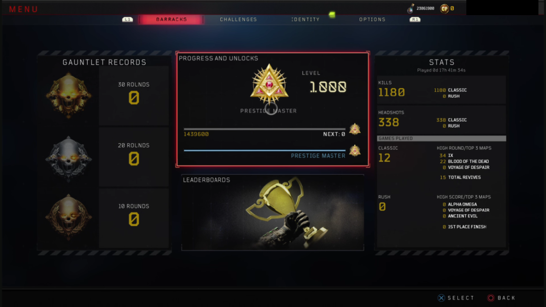 BO4 PS4 / PS5 : Zombie Master Prestige with Level 1000 - iGV
