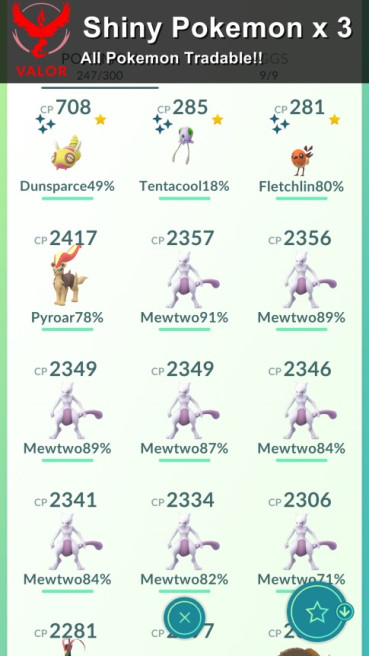 TGS/LvL 30/Legendary x8(Mewtwo x8)/Shiny x3(Fletchling)/Beldum/Machop ...