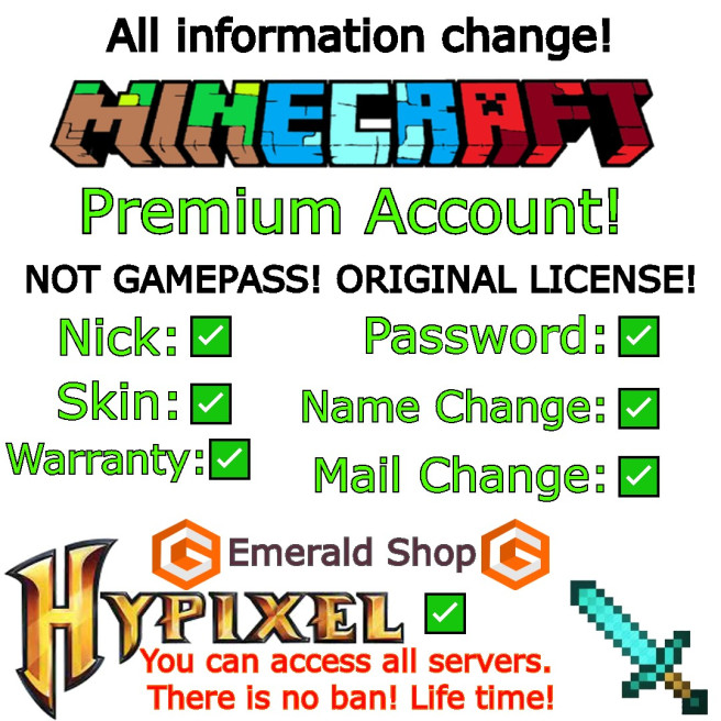 Minecraft Premium! NOT GAME PASS ACCOUNT - Life time! First mail - Full ...