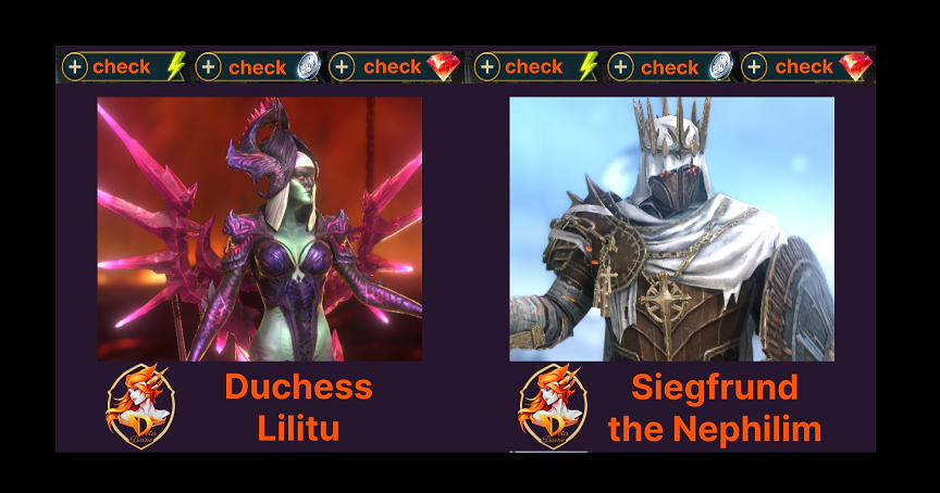 Duchess Lilitu + Siegfrund the Nephilim + 9 Starters LEGS + 42k energy ...