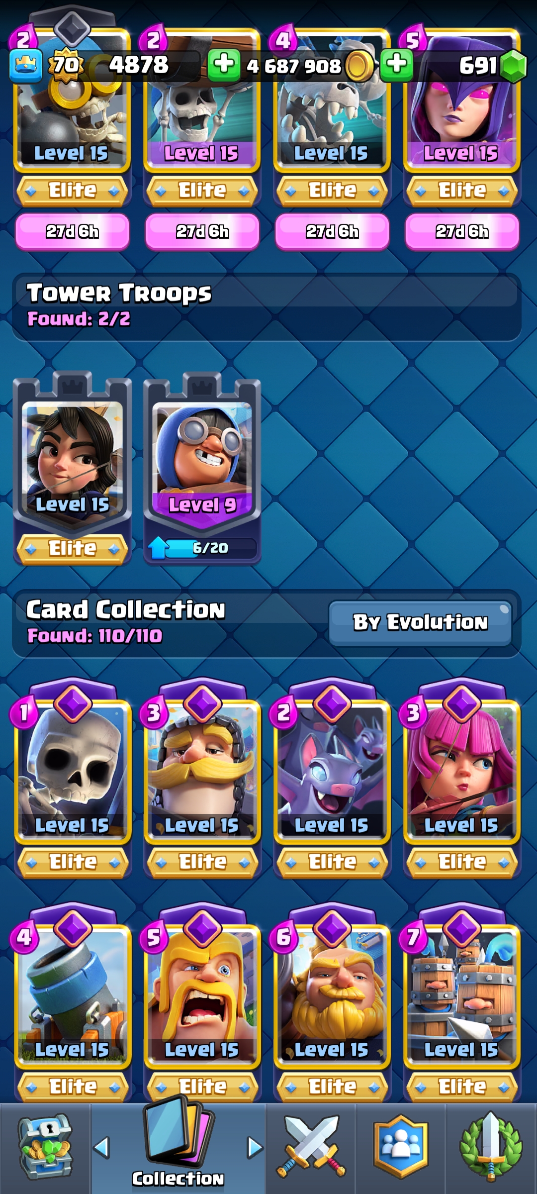 11# KT15 | Lv 70 | 106 Elite Card | 156 Emote + 17 Tower Skin | Full ...