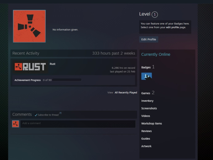 Steam Rust 6286 IDLE hrs, 108 Twitch Drops, Steam no limit, Changeable Country, Original Email # ...