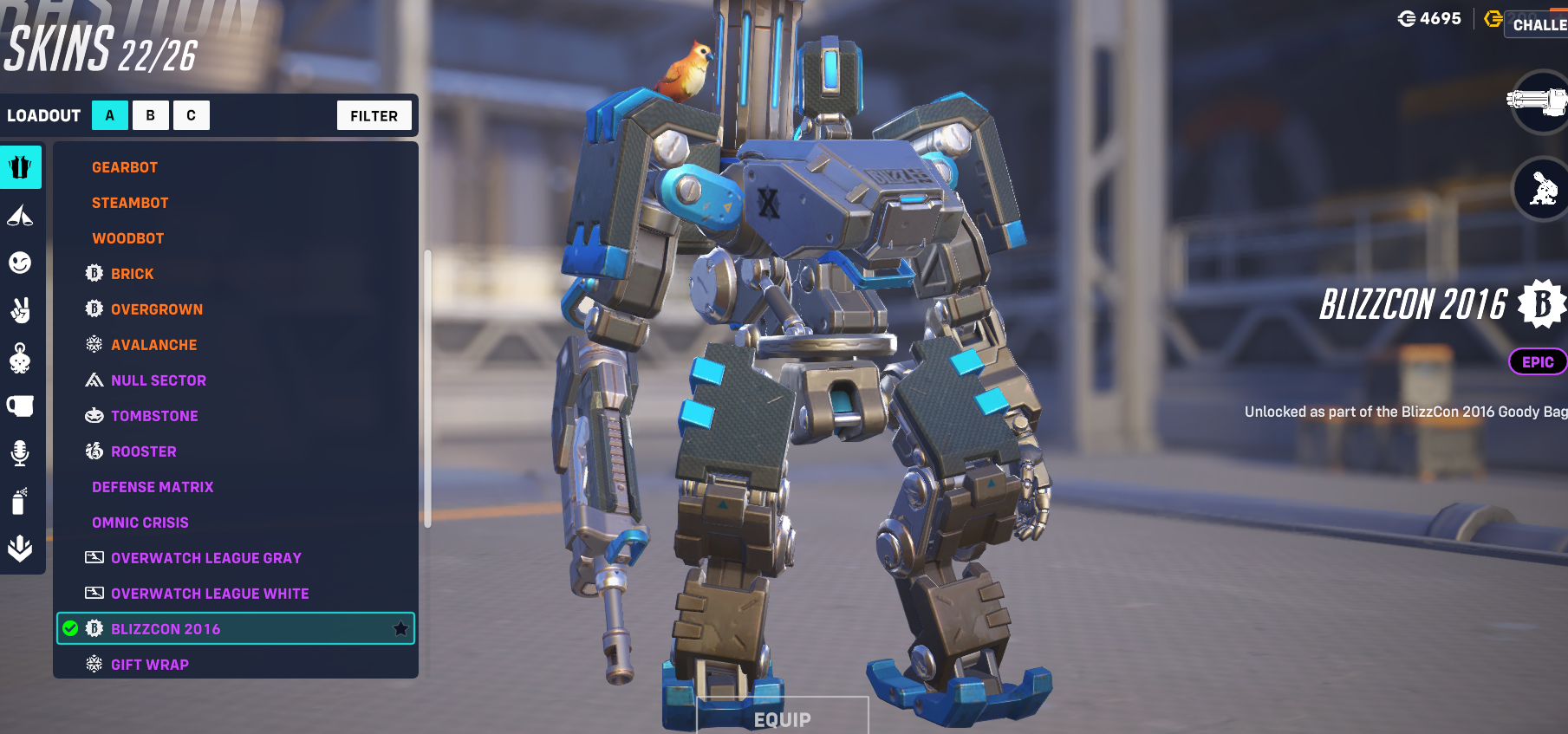 2016 BlizzCon Bastion skin - Top500 icon OW1 Season1/S3 - Level 1103 ...