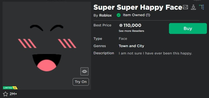 ROBLOX SUPER SUPER HAPPY FACE (SSHF) LIMITED HOT SALE - iGV