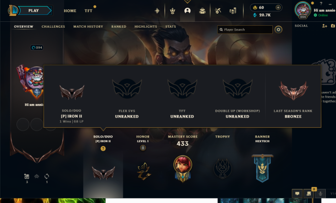 LOL EUW 294 LEVEL / İRON 2 68 LP 1 W 0 L / 123 SKİN / HANDMADE FULL ...