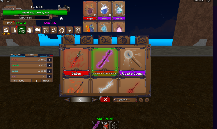 King Legacy 4300 LV / Dragon in inventory / 306 Gems / 5m$ / ATK-SABER ...