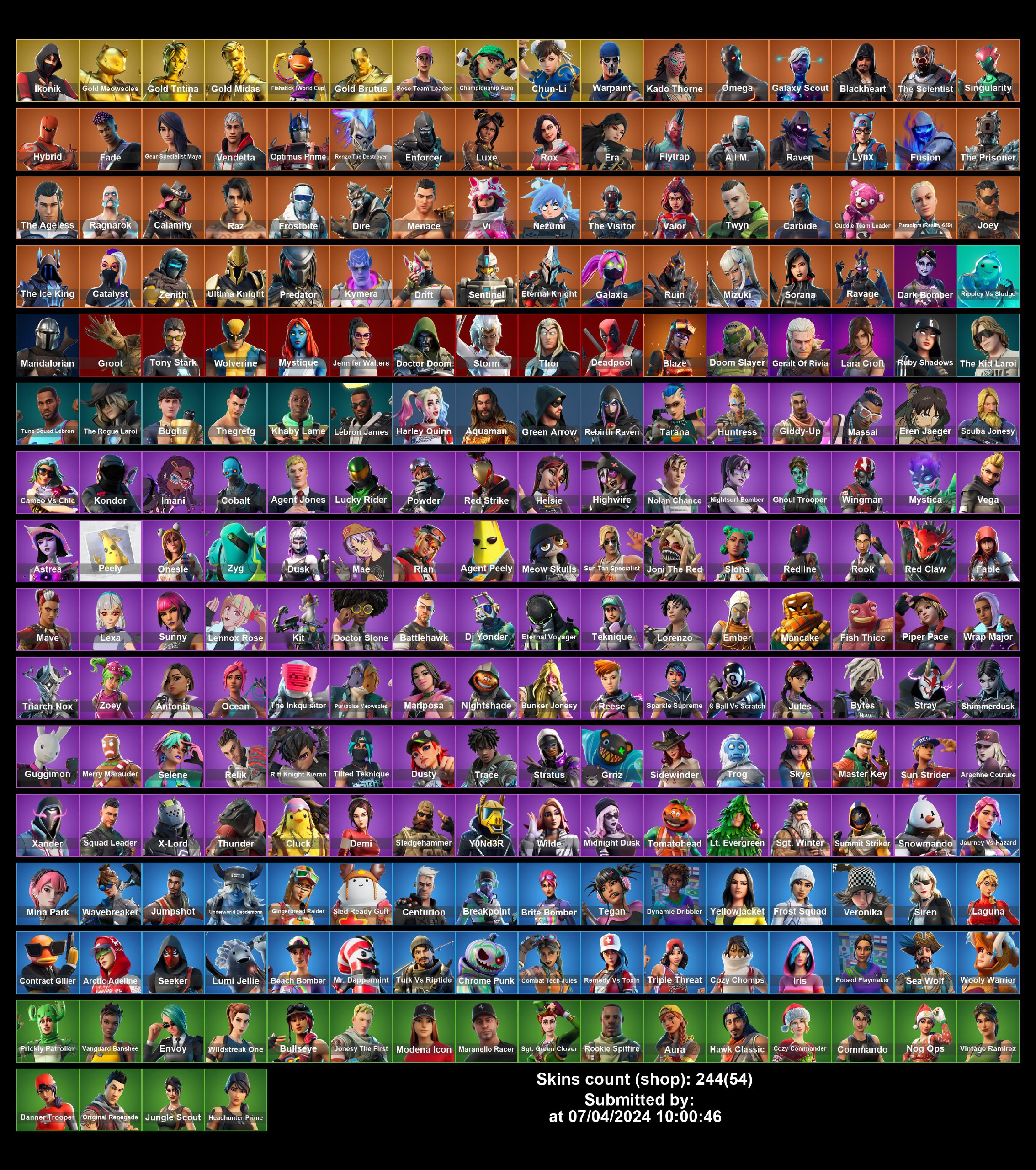 FA | PC/PSN/XBOX | 244 skins | IKONIK | Gold Meowscles | Fishstick ...