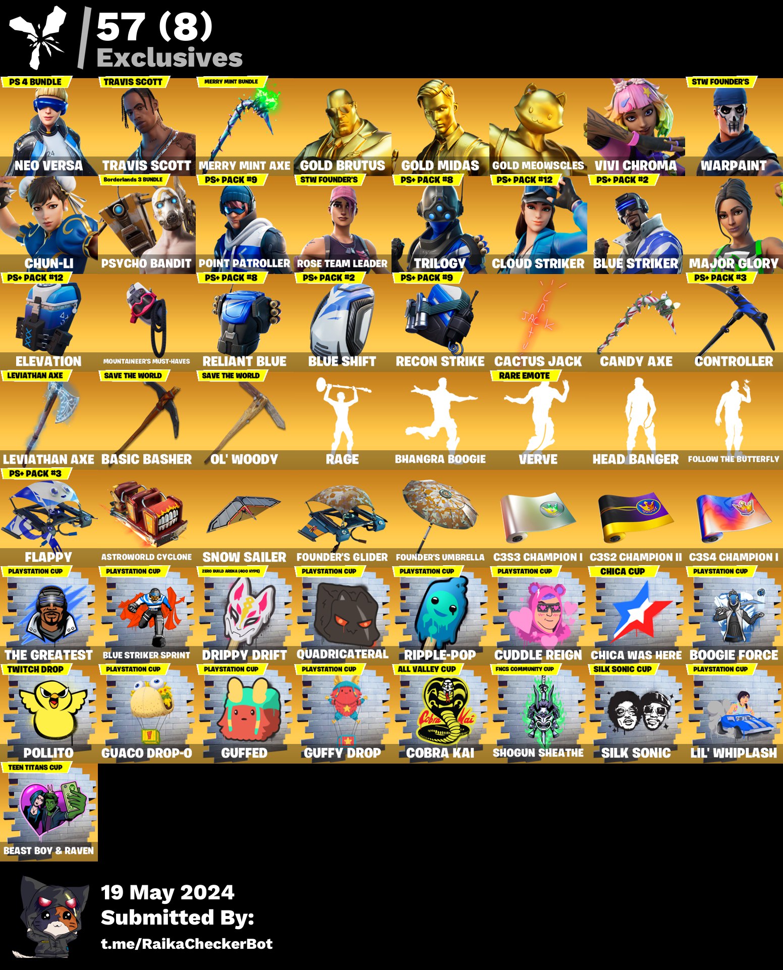 [PC/PSN] 290 skins | OG STW | Neo Versa | Travis Scott | Merry Mint Axe ...