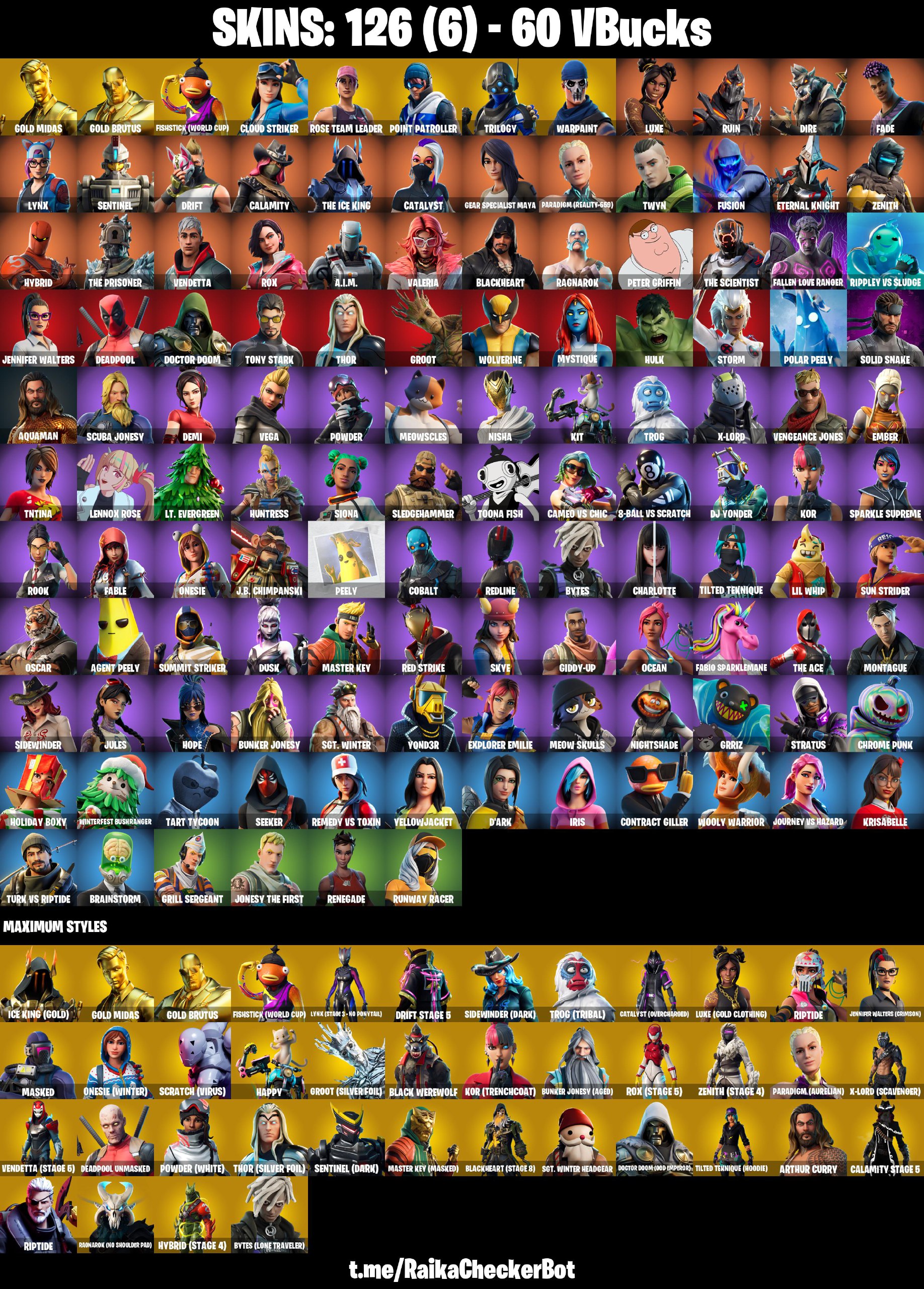 (PC) 60VB) 126 SKINS: OG STW / DRIFT / RAGNAROK / LYNX / MIDAS / HYBRID ...
