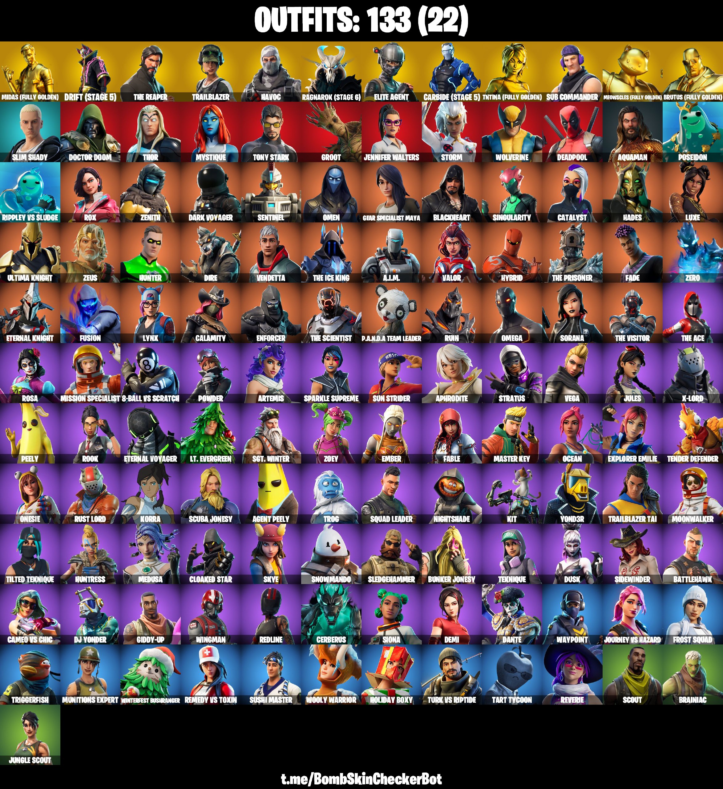 133 SKINS, THE REAPER, GOLD MIDAS, SCOUT, ELITE AGENT, TAKE THE L ...