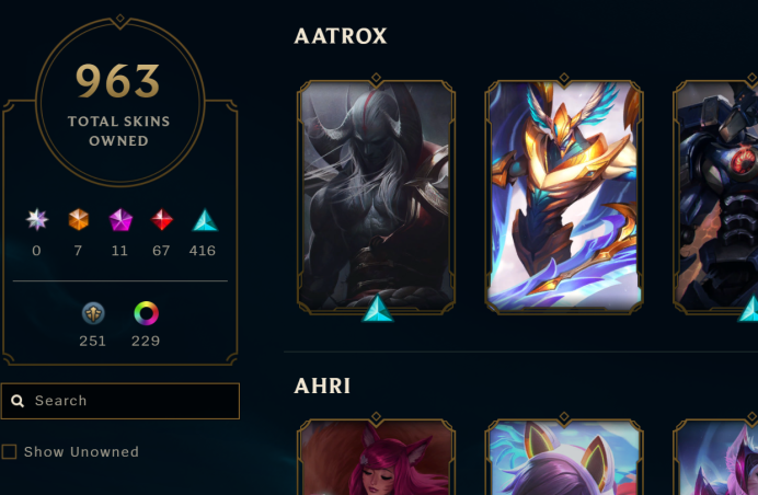 League of legends LVL 838 / all champs / 963 skins ( 7 ultimate + 11 ...