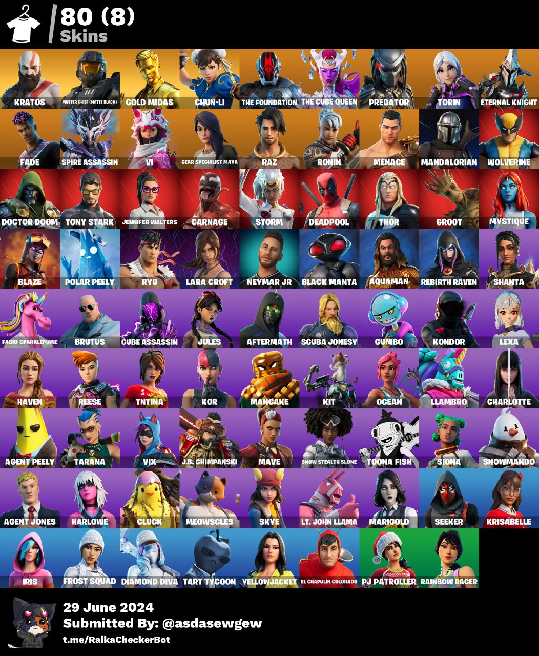 80 skins Kratos| Master Chief (Matte Black) | Gold Midas | Chun-Li| The ...