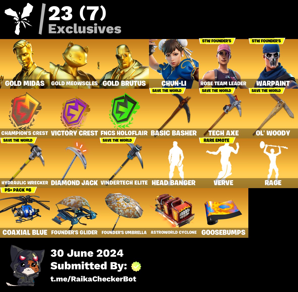 141 skins | OG STW | Gold Midas | Gold Meowscles | Gold Brutus | Chun ...