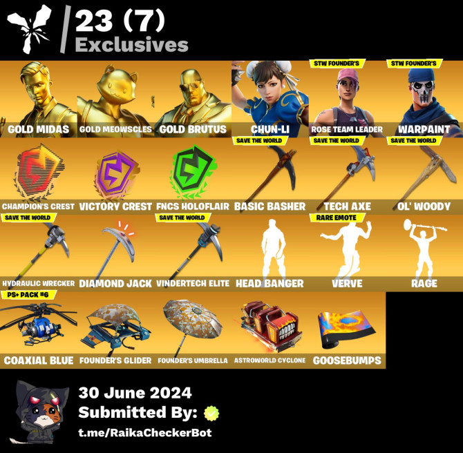 141 skins | OG STW | Gold Midas | Gold Meowscles | Gold Brutus | Chun ...