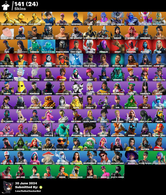 141 skins | OG STW | Gold Midas | Gold Meowscles | Gold Brutus | Chun ...