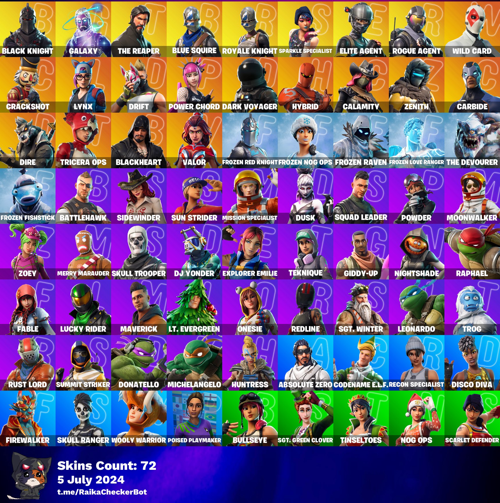 72 skins | Black Knight | Galaxy | The Reaper | Blue Squire | Royale ...