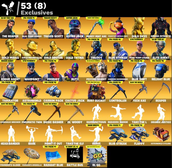 [PC] 232 skins | OG STW | Travis Scott | Astro Jack | The Reaper | Merry Mint Axe | Psycho ...