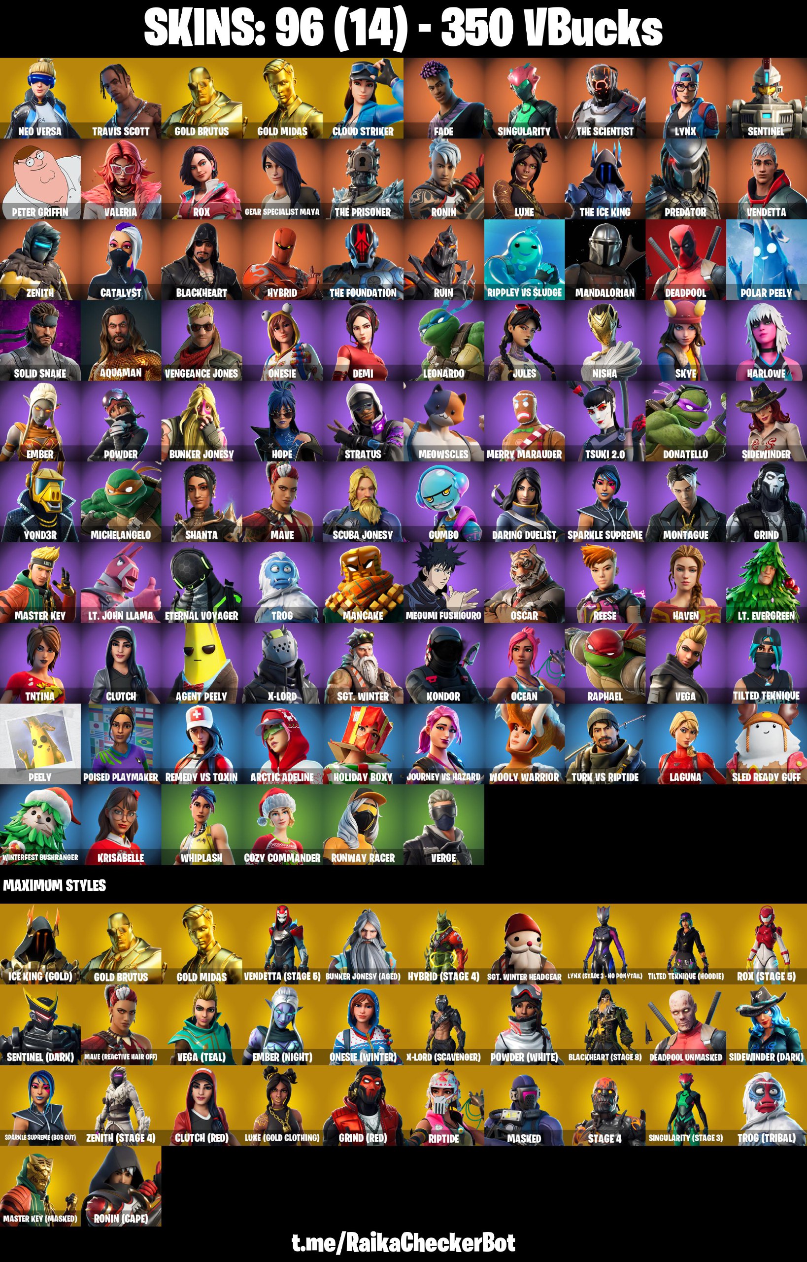 (PSN/PC) 350 VB) 96 SKINS: TRAVIS SCOTT / NEO VERSA / MIDAS / PREDATOR ...