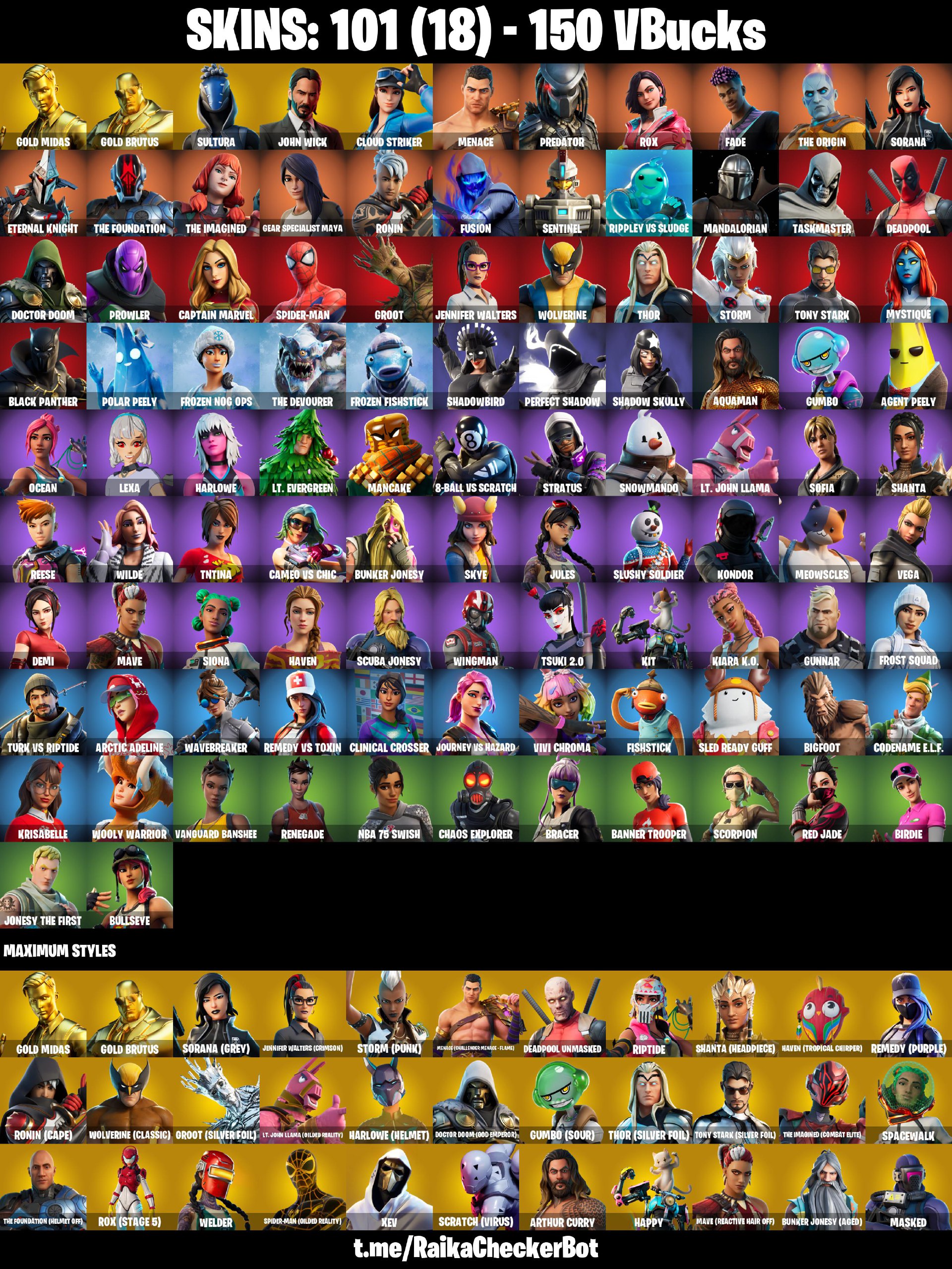 (PC) 150 VB) 101 SKINS: MERRY MINT AXE / JOHN WICK / DEADPOOL / MIDAS ...