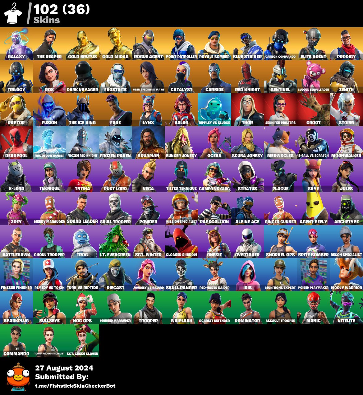 102 skins | Galaxy | The Reaper | Gold Brutus | Gold Midas |Rogue Agent ...