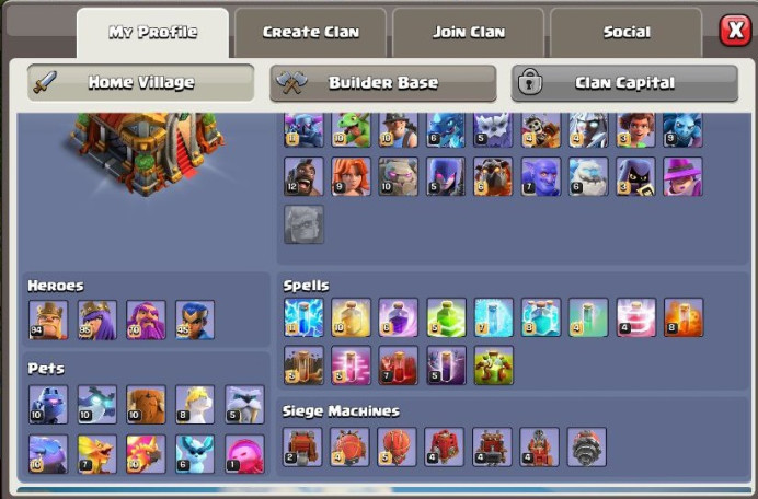 TH16 Close Max XP Level 227 / Hero 94-95-70-45 / 5 Epic Equipment / +2400 Raid Medals - iGV