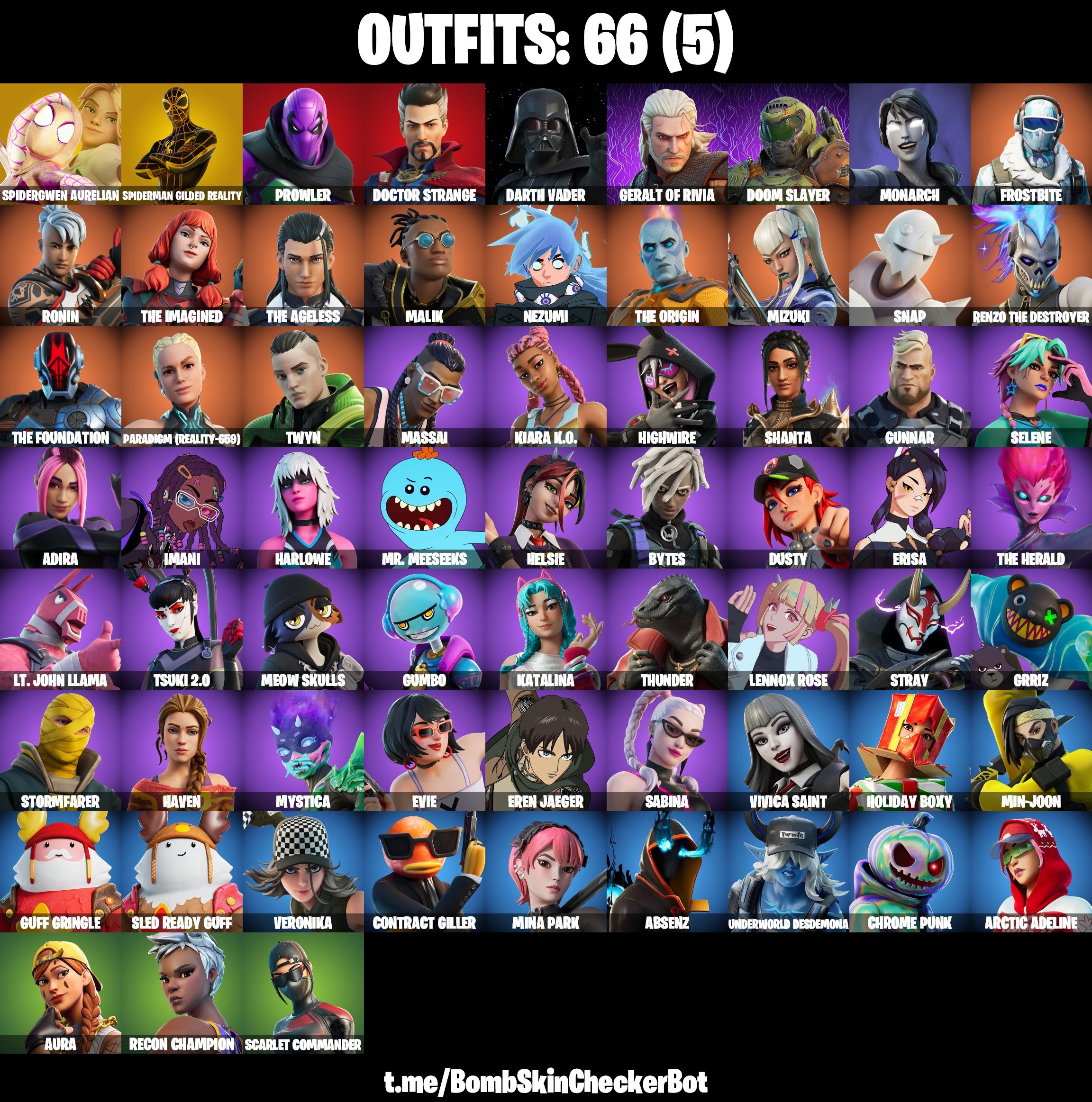 PSN,PC,NINTENDO / 66 Skins / SPIDERGWEN AURELIAN / SPIDERMAN GILDED REALITY / FROSTBITE / MIZUKI ...