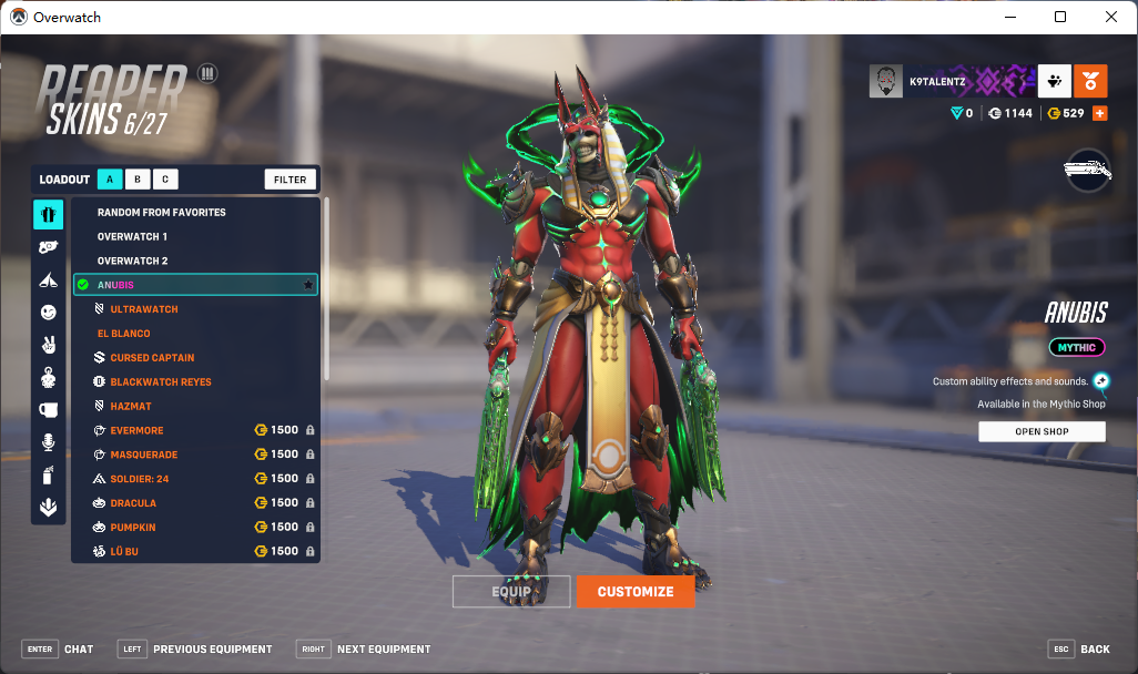 8 Gold Weapons / ANUBIS / mercy / genji / see the picture / Please Read ...