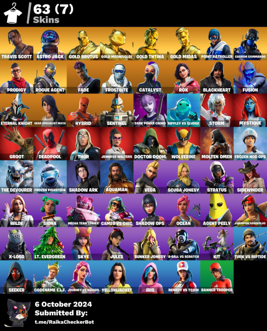[PC/XBOX/PSN] 63 skins, Travis Scott, Astro Jack, Merry Mint Axe, Gold ...