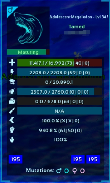 Official PVE Megalodon Adult100%impning Stats: HP16992 ST2208 WE678 DMG940.8% (MALE OR FEMALE ...