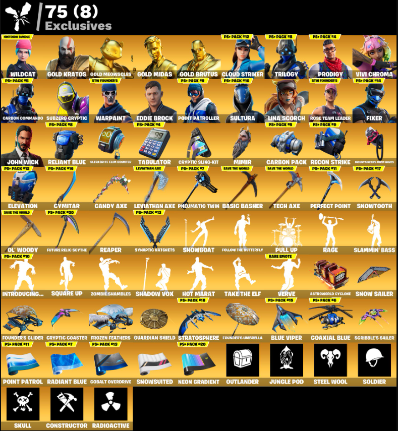 335 skins | OG STW | Wildcat | Master Chief | Gold Kratos | Gold ...