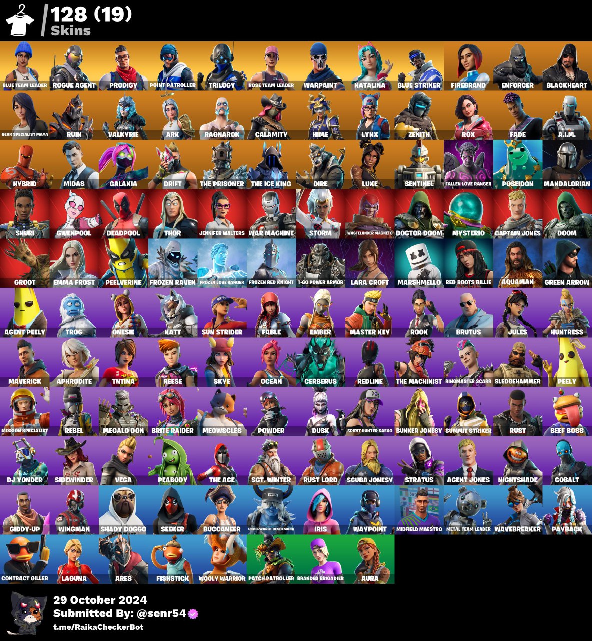 128 skins (ONLY PC) Take The L+Leviathan Axe+OG STW/Blue Team Leader ...