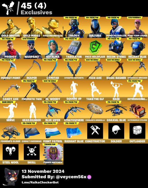 [PC] 149 skins | OG STW | Gold Brutus | Gold Midas | Gold Meowscles ...