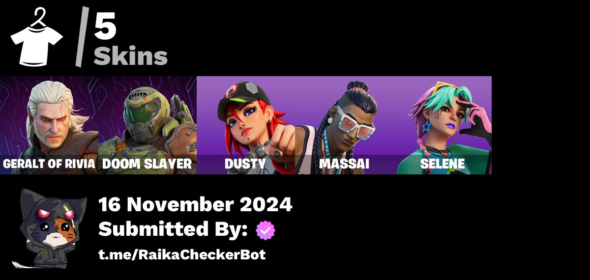 5 skins | Geralt of Rivia | Doom Slayer | Dusty | Massai | Selene ...