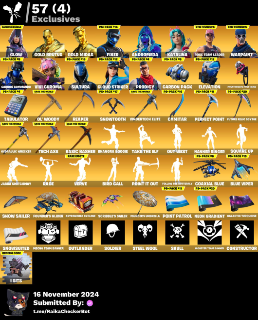 196 skins | OG STW | Glow | Gold Brutus | Gold Midas | Fixer ...
