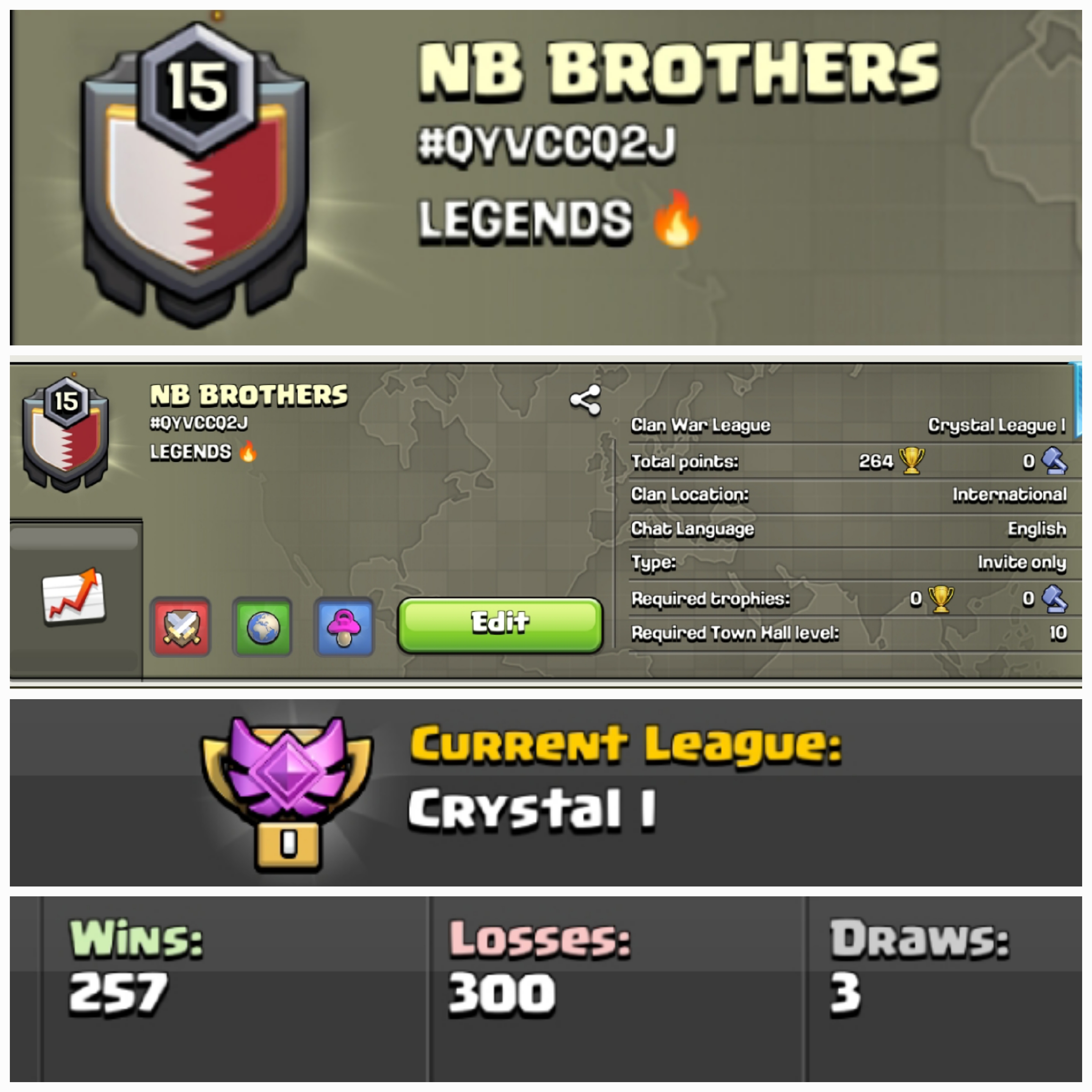 NB BROTHERS !! LEVEL 15 !! CRYSTAL 1 !! WIN 257 LOSS 300 !! GOOD NAME ...