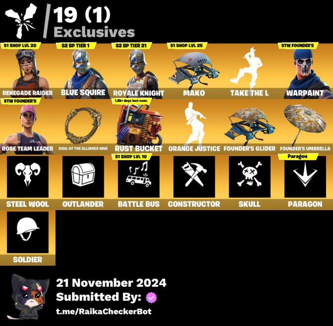 13 skins | OG STW | Renegade Raider | Blue Squire | Royale Knight ...