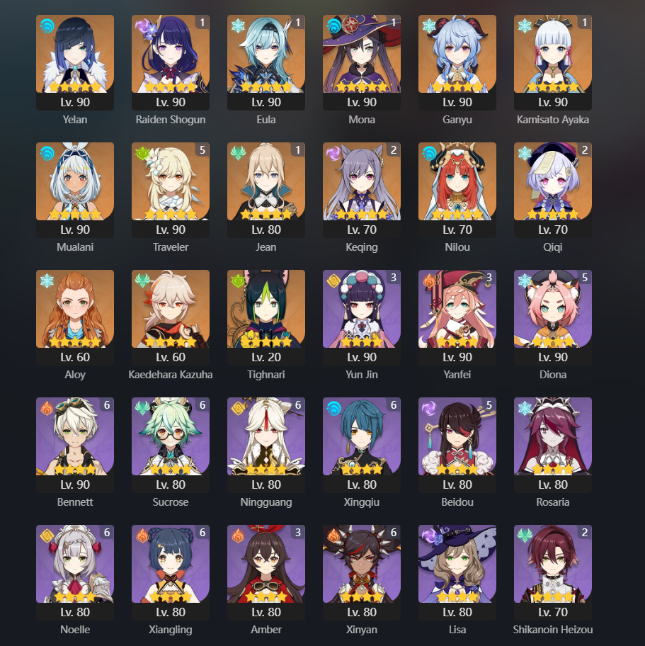 15 legendary . Raiden Shogun c1 . Eula c1 LG5 - iGV